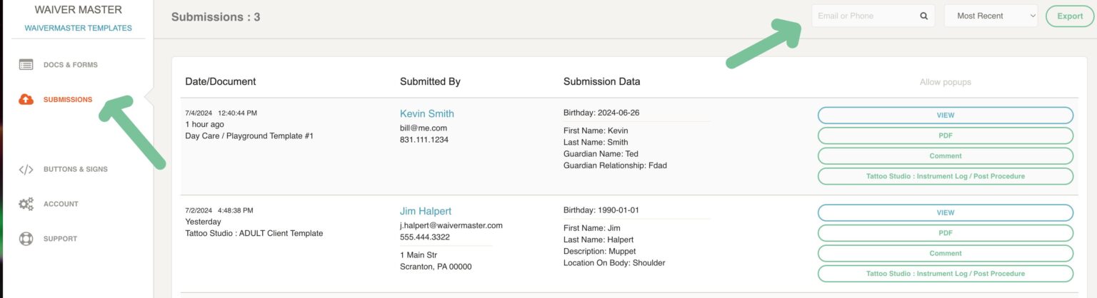 2. Searching submissions – WaiverMaster Knowledge Base