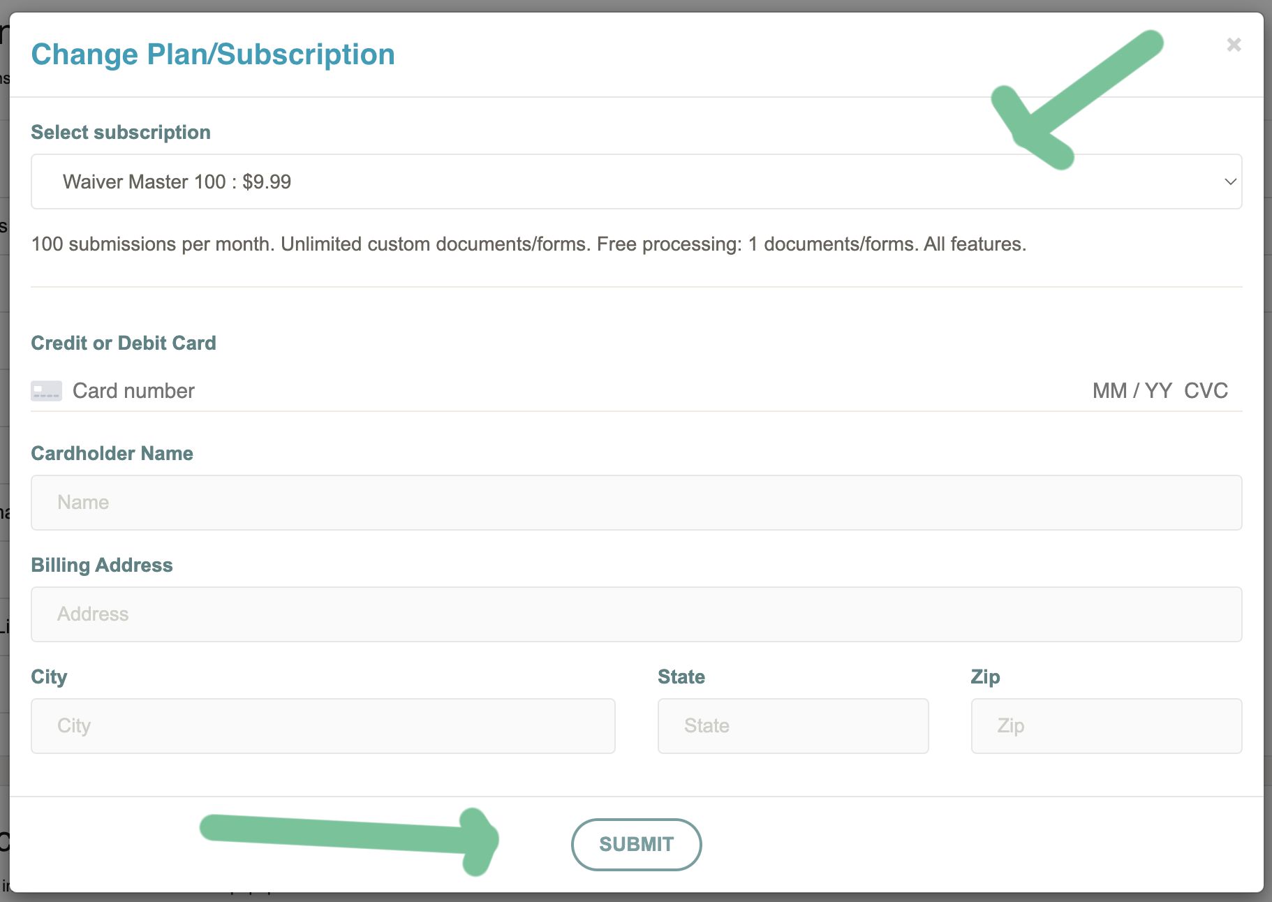 1. Starting/Changing Subscription – WaiverMaster Knowledge Base
